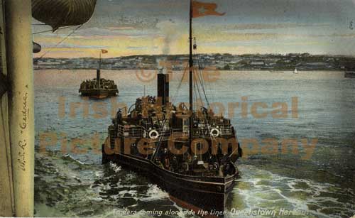 Tenders coming alongside The liner at Cobh { Queenstown } harbour, Co ...