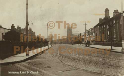 Irish Town Road and Church, Irish Town, Dublin, Ireland. old photograph ...